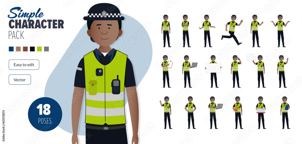 Simple flat British police woman officer vector character in a set of ...