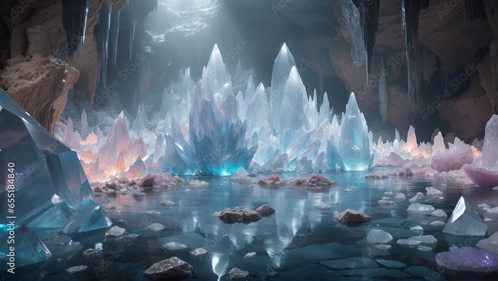 Inside of a magical mystery cave, with illuminated ceiling and ...