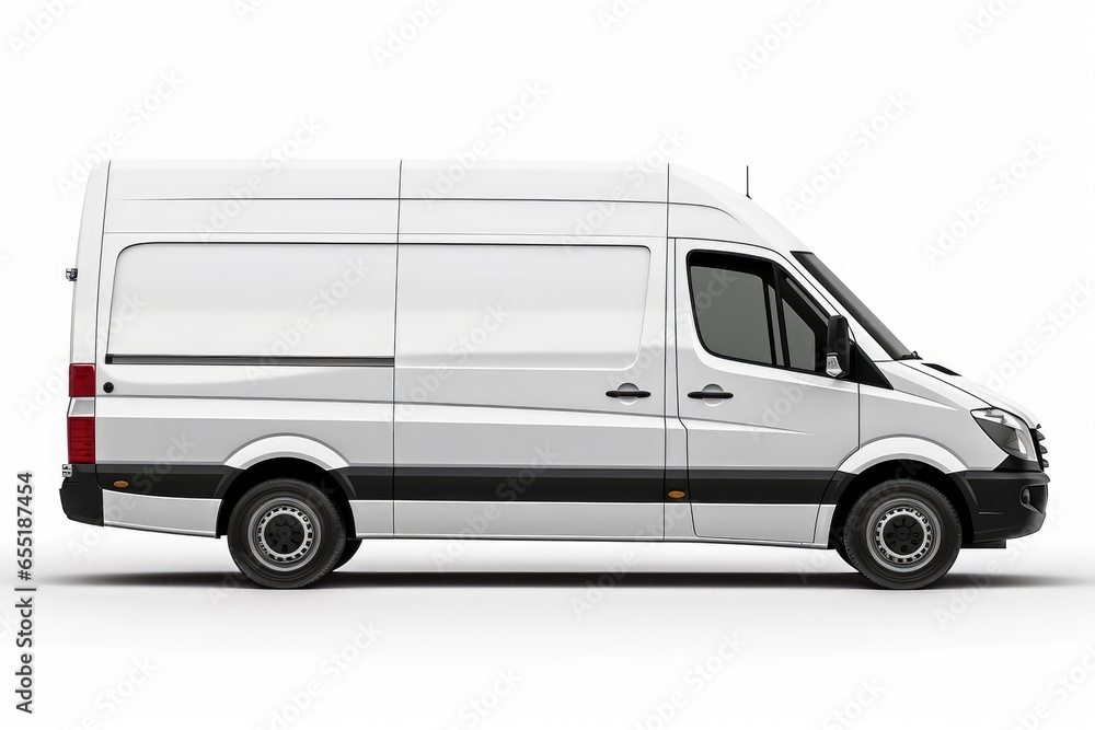 Clean blank white delivery van isolated on empty background, side view ...