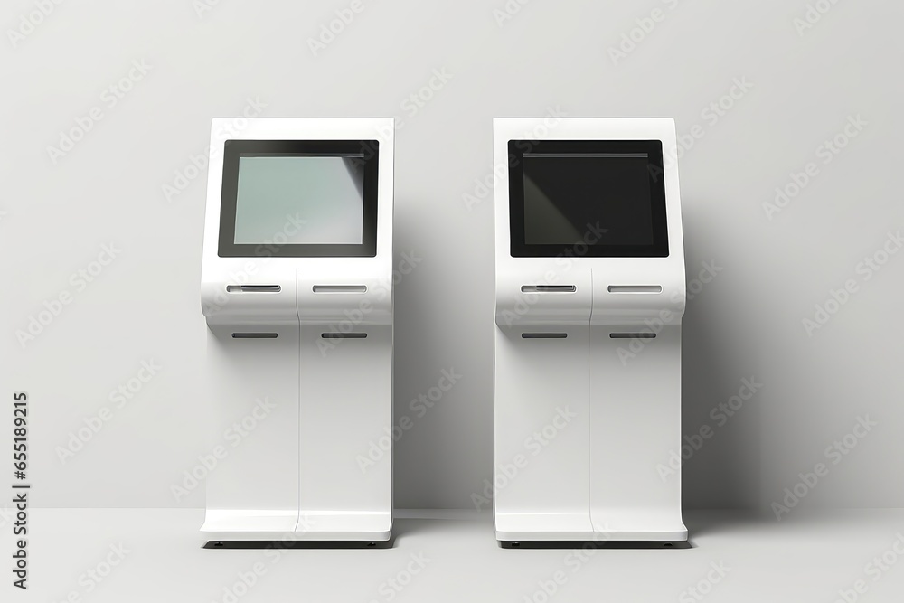 Blank White Mockup Template Of Two Touch Screen Kiosk Machines Mockup . Сoncept Touch Screen ...