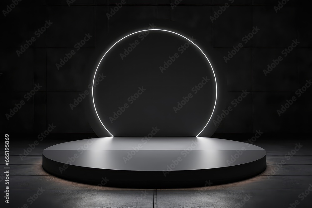 Round Podium Illuminated By Searchlights Mockup. Сoncept Event Stage ...