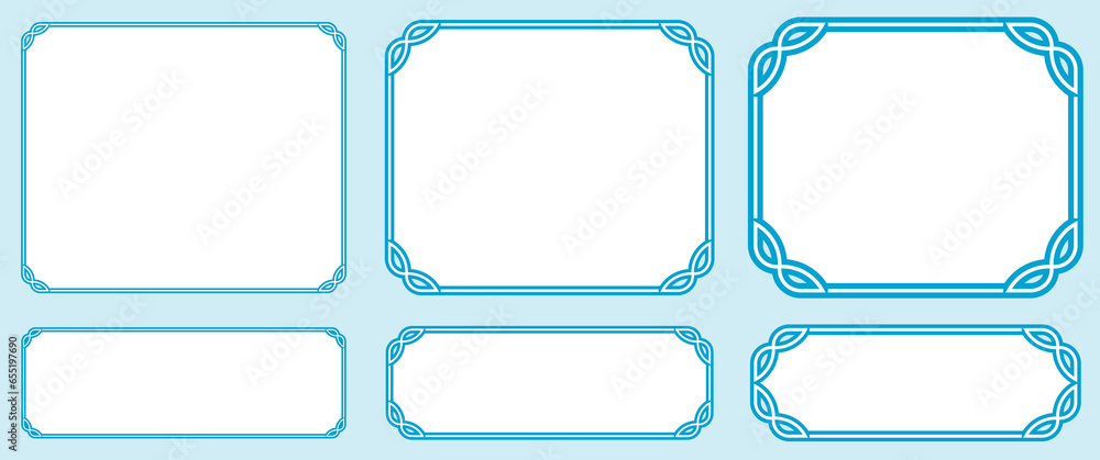 Vector long blue border frames horizontal background in luxury retro ...