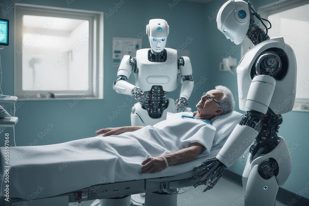medical robots with artificial intelligence treating people in a ...