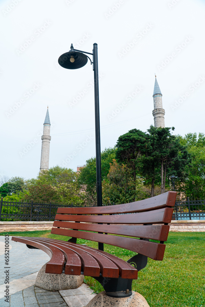 View of the streets and a bench garden behind the mosque of the great ...