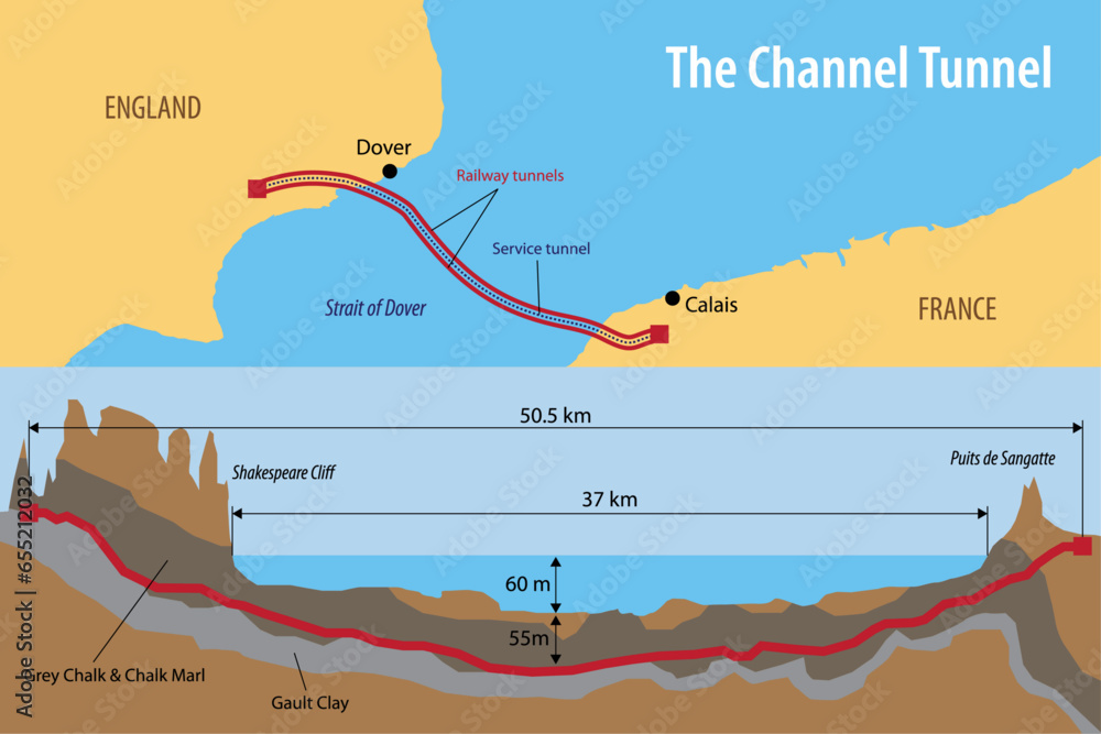 Vector map of the Channel Tunnel which connects Great Britain with ...