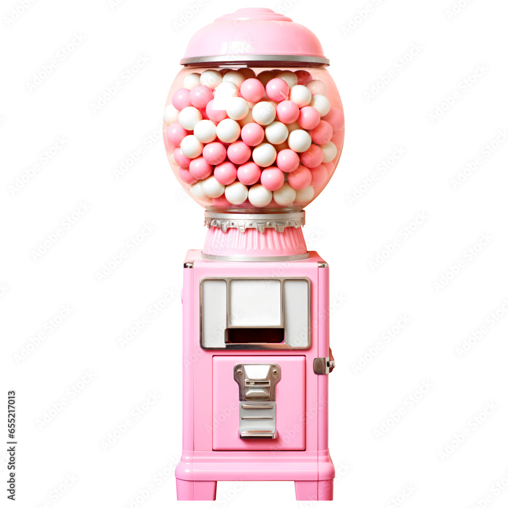Pink gumball machine. Pink and white gum balls. Retro style gum ball ...
