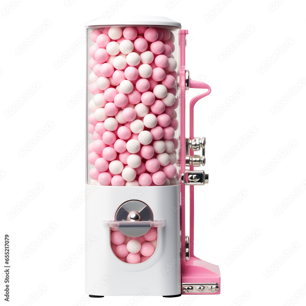 Pink gumball machine. Pink and white gum balls. Ultra modern style gum ...