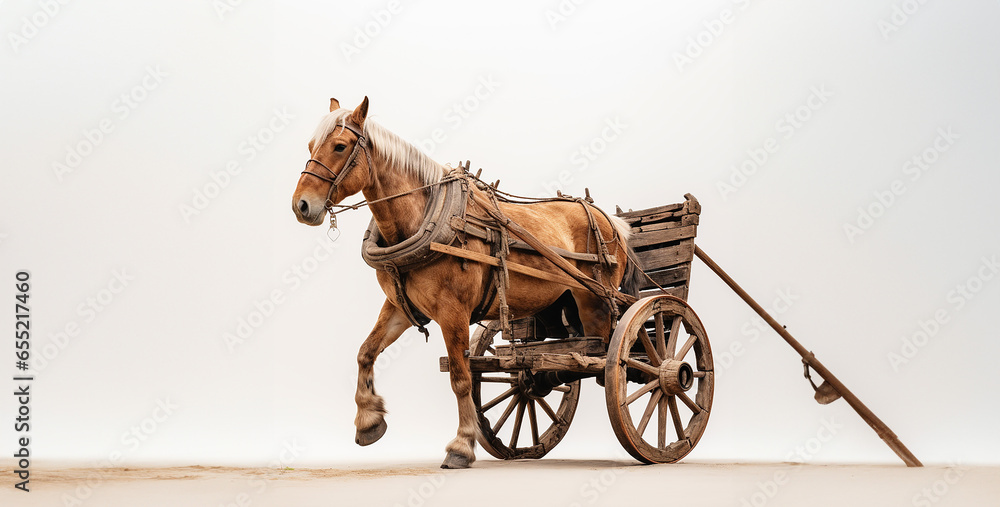 old wooden cart pulled by a farm horse against Stock Photo | Adobe Stock