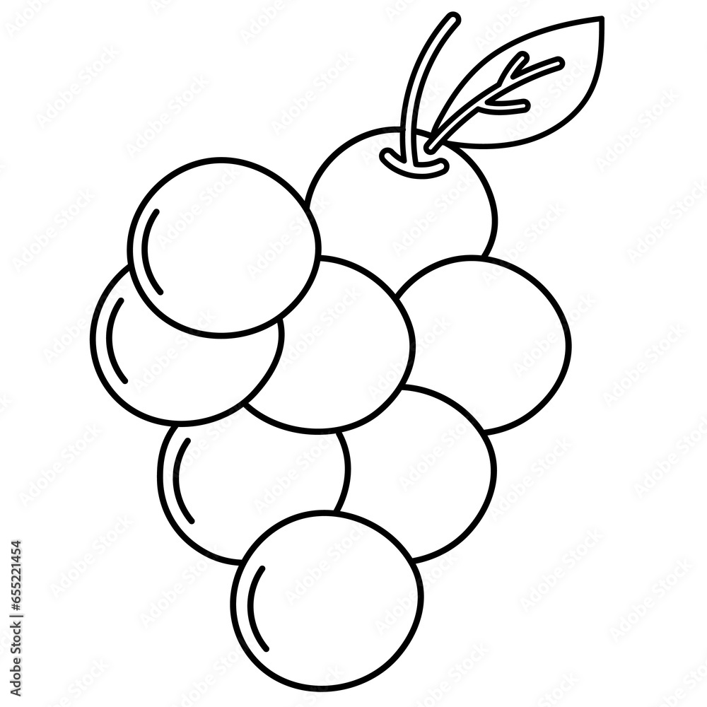 Grape outline drawing for kid and adult colouring book, cooking element ...