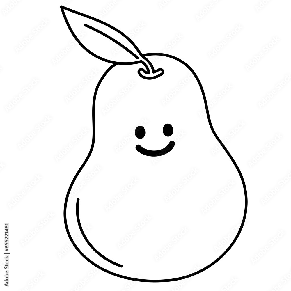 Happy pear outline for colouring book, fruit, grocery shopping ...
