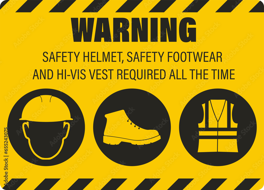 Printable yellow sticker label safety warning sign always wear ...