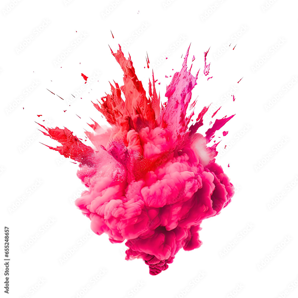 Powerful explosion of pink holi powder on transparent background ...