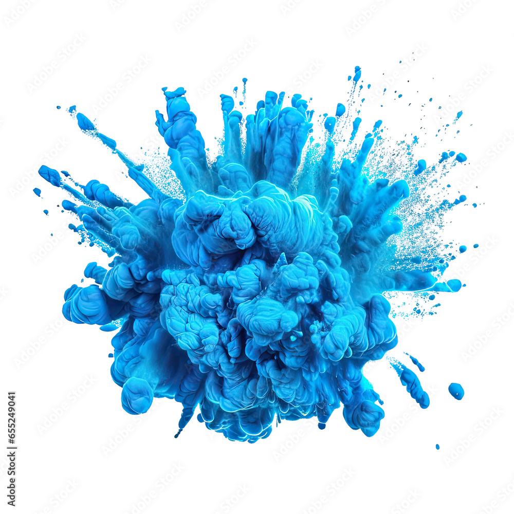 Powerful explosion of blue holi powder on transparent background ...