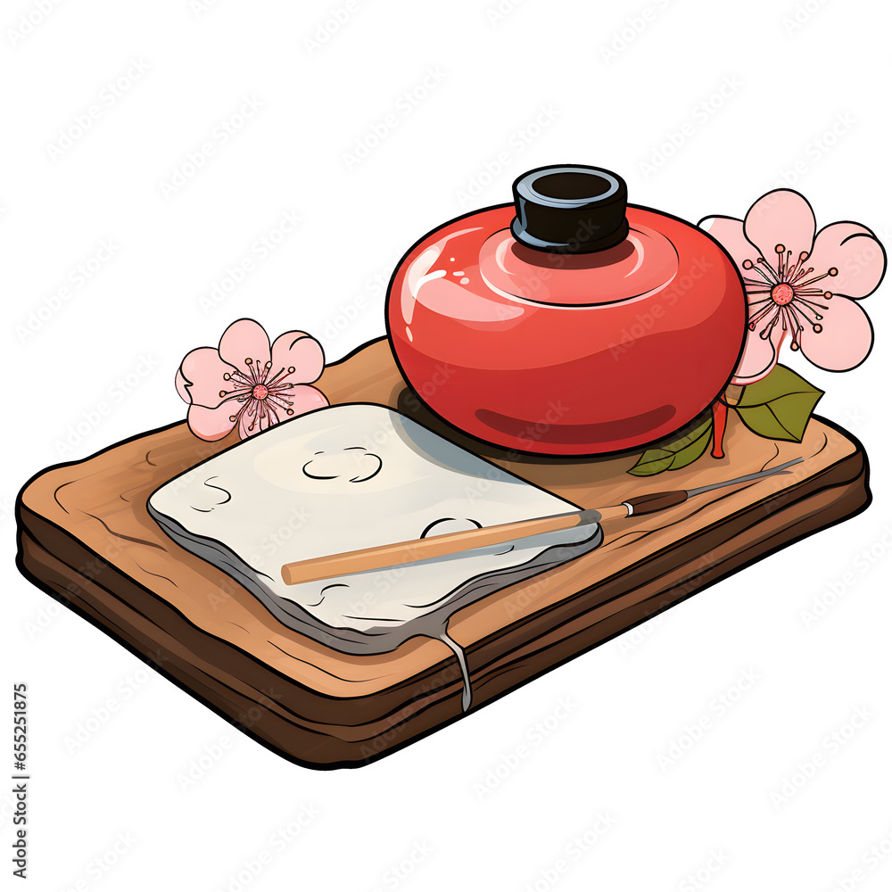 cartoon clipart of Chinese inkstone and ink stick, asian themed clipart ...