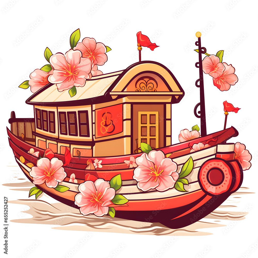 cartoon clipart of Traditional Chinese boat, asian themed clipart ...