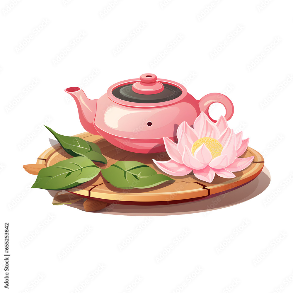 cartoon clipart of Chinese tea ceremony lotus flower, asian themed ...