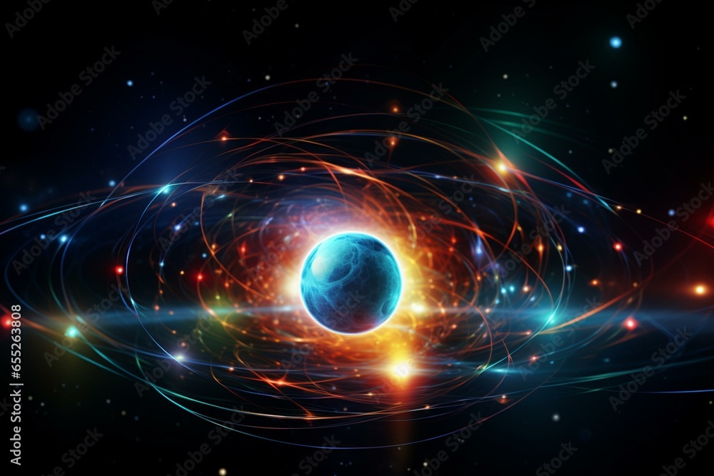 Abstract background with atom, circle, particles, space tunnel ...