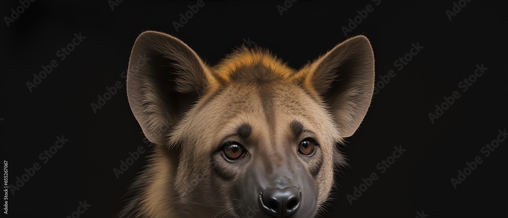 Front facing hyena on plain black background from Generative AI Stock ...