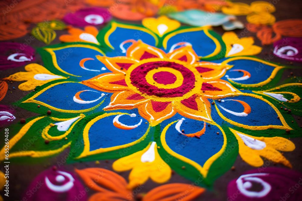 The intricate and vibrant designs of traditional Indian rangoli art ...