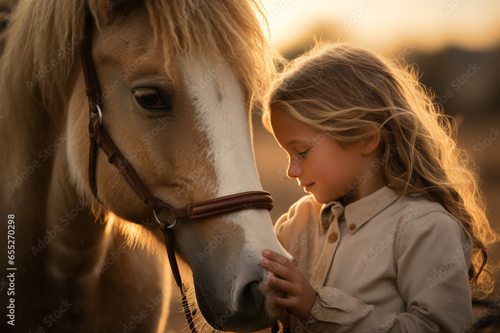 The bond between a young rider and their gentle pony, expressing the ...