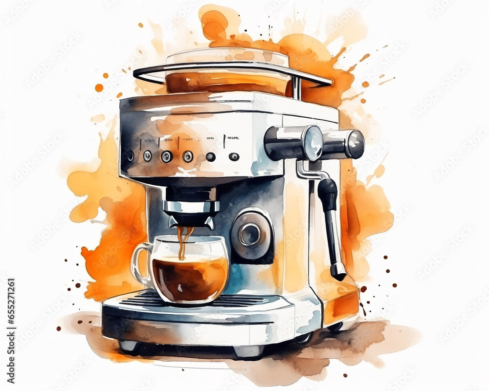 coffee maker machine, Watercolor Coffee Machine isolated on a white ...