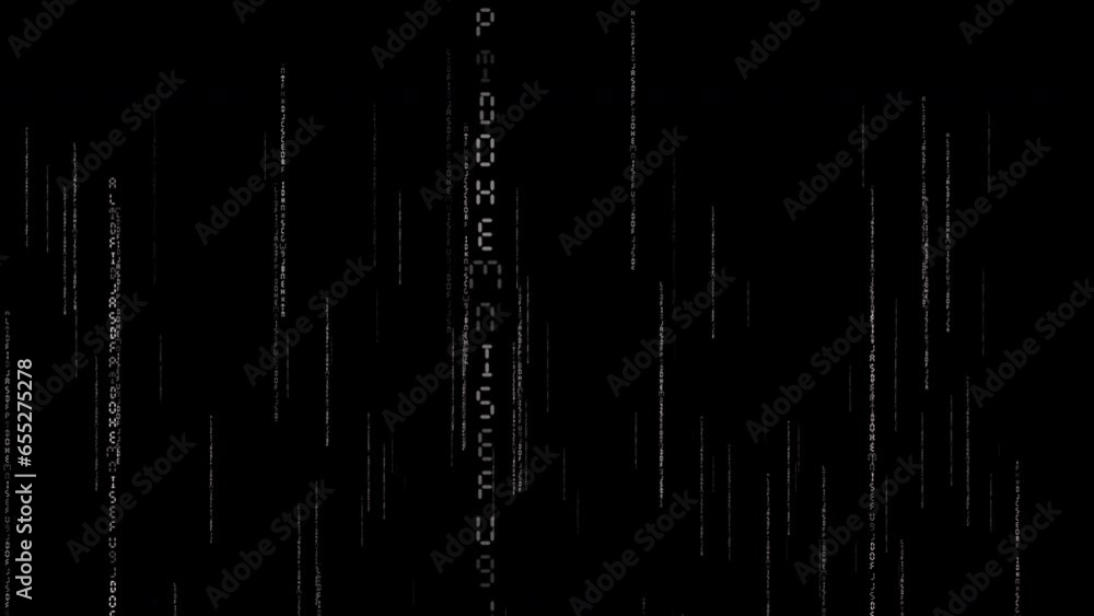 Loop falling white text random characters on black abstract background ...
