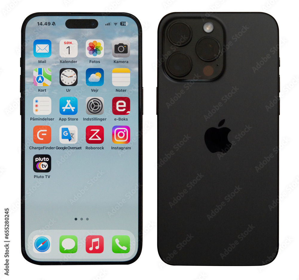 Front and back of iPhone 15 from Apple Computer isolated on white ...