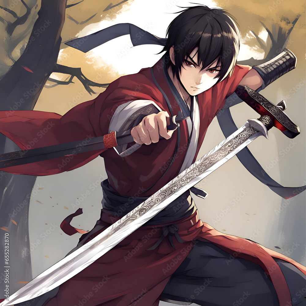 male assassin, a 16-year-old Chinese-style boy with a sword, an ...