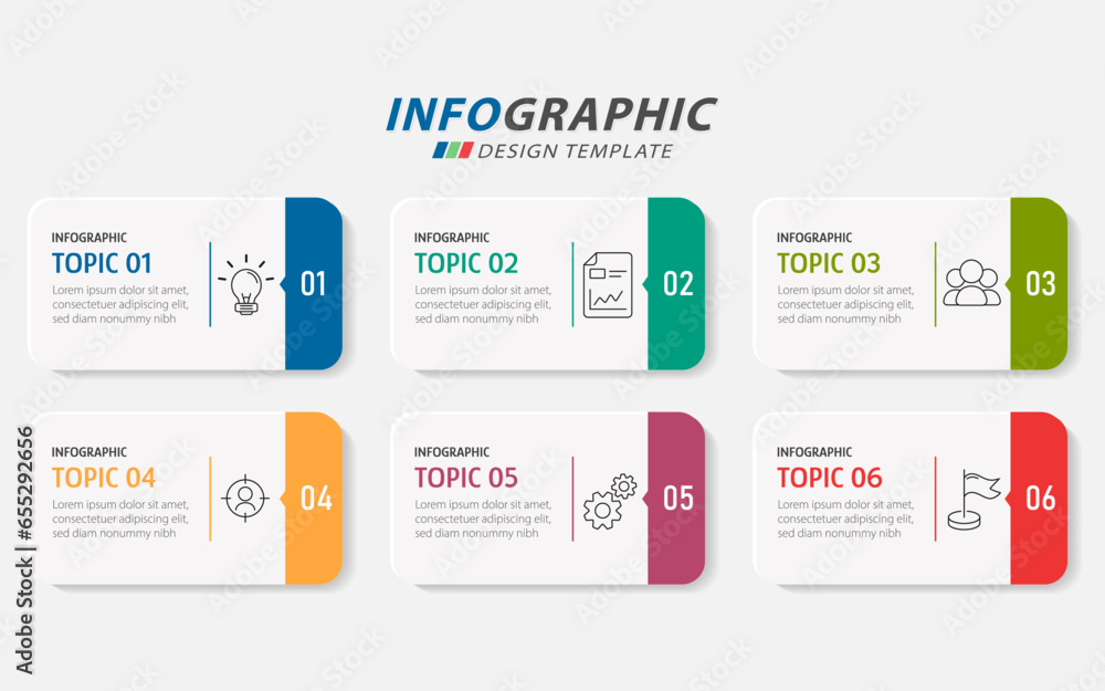 Fototapeta mapa świata dla dzieci Infographic template. 6 Step timeline journey, Flat simple ...