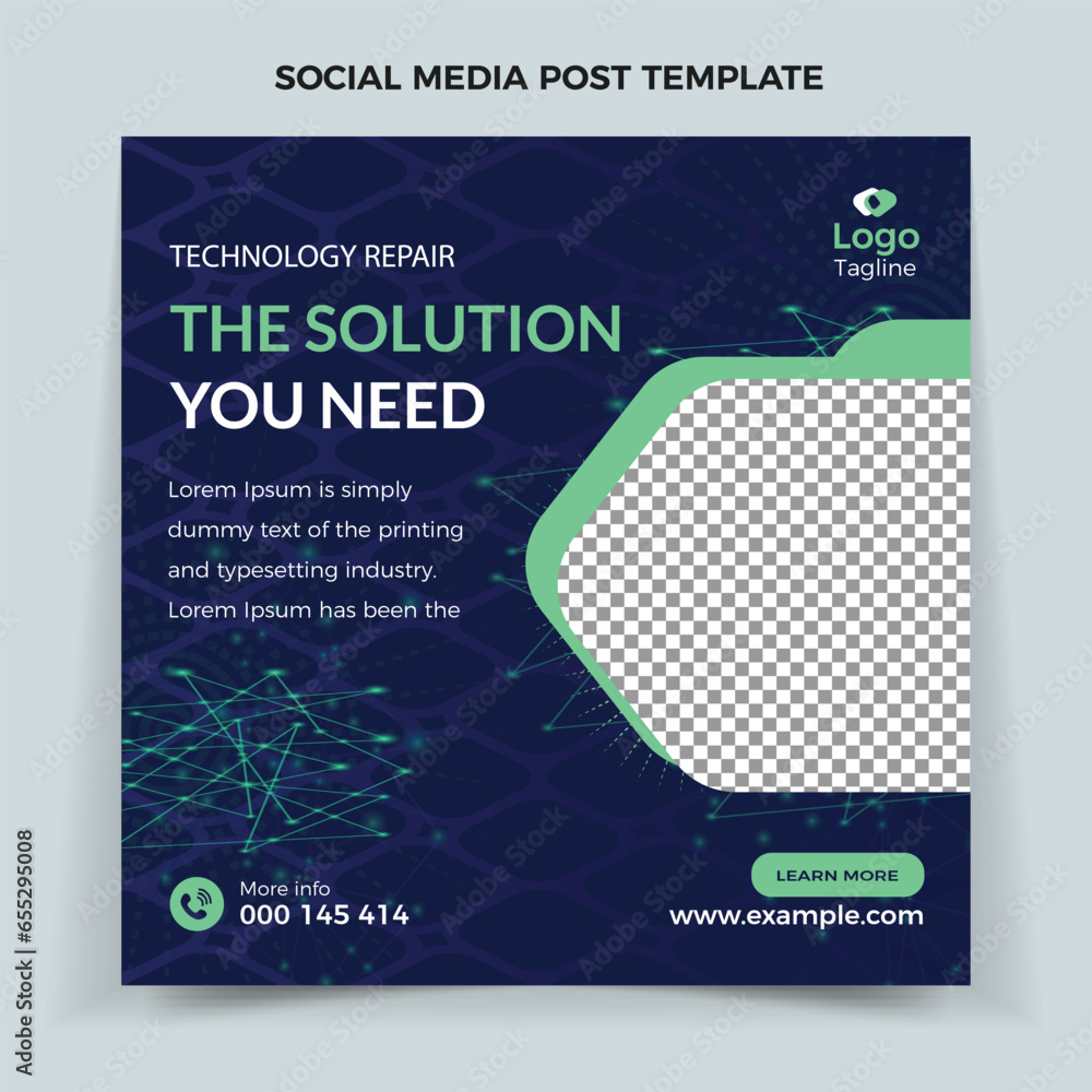 Technology repair Social Media post design. Blue Color tech Social ...