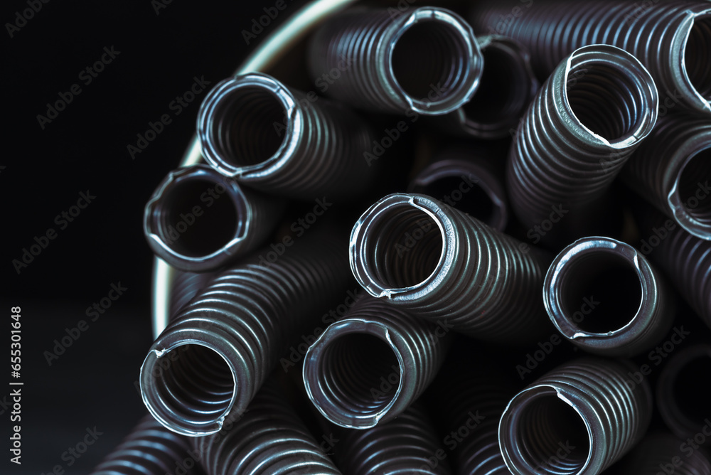 Poster Closeup of Stacked Corrugated Flexible Conduit Electrical PVC ...