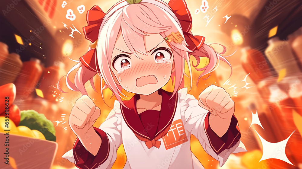 angry and embarrassed cute girl anime action pose, generative ai ...