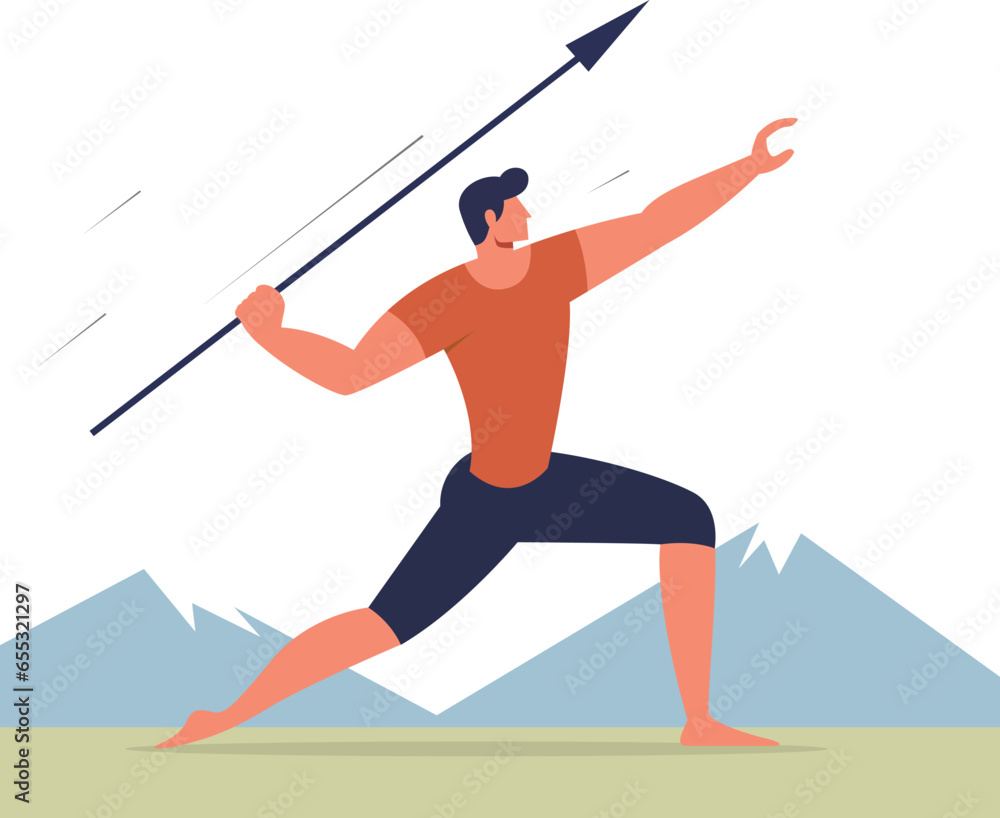 Javelin throw, Man throwing a spear flat style vector illustration, Spear throwing sport ...