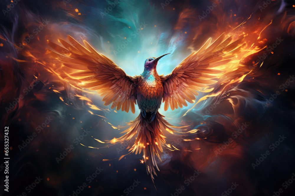 Beautiful firebird on the magical background. Phoenix.Burning bird ...
