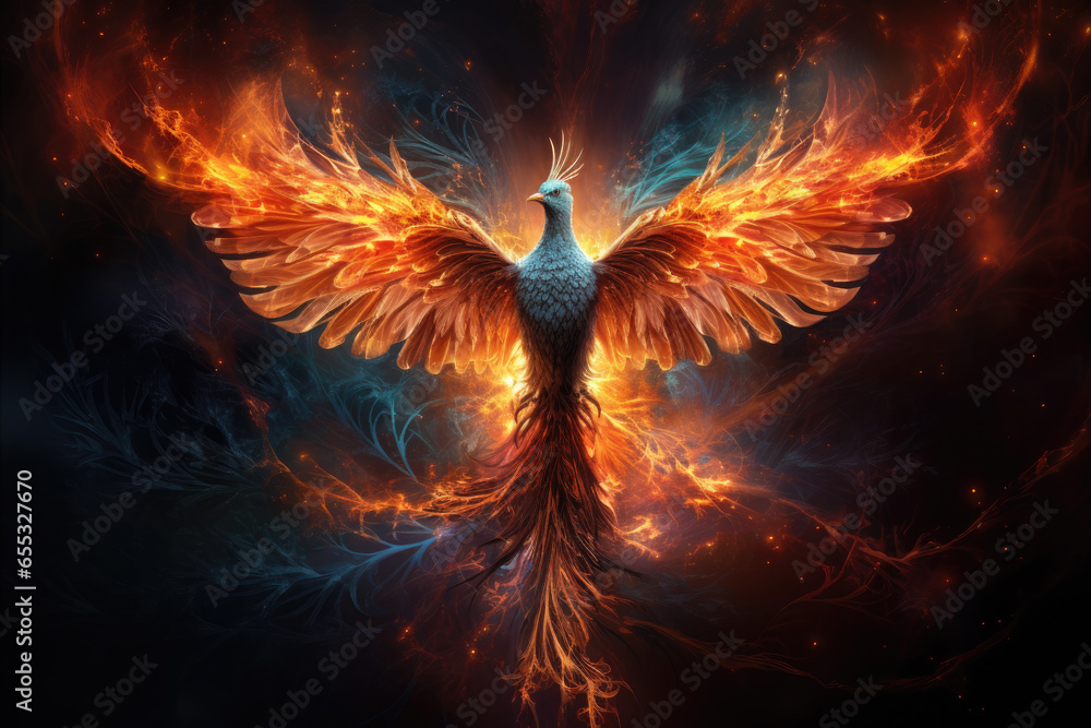 Beautiful firebird on the magical background. Phoenix.Burning bird ...