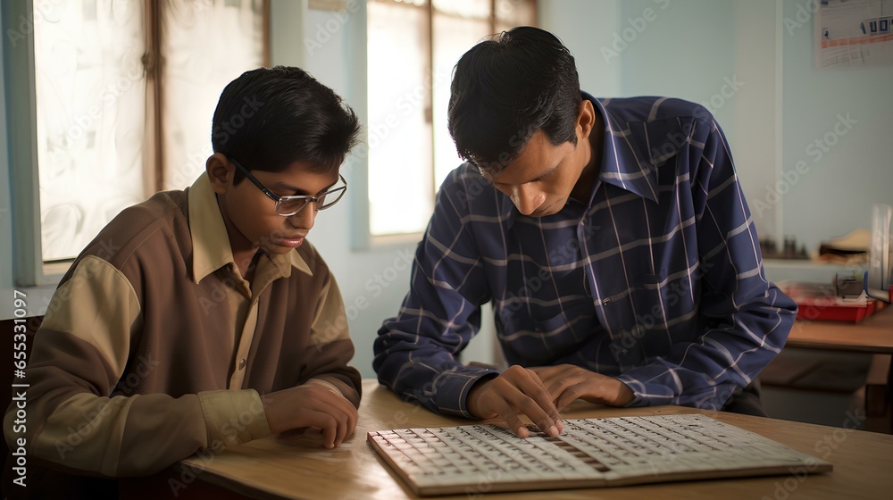 blind people learn to read braille, braille day ai generated Stock ...