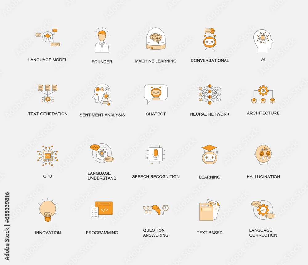 Large Language Model Icon Set. Vector Line Icons for AI Concepts. AI ...