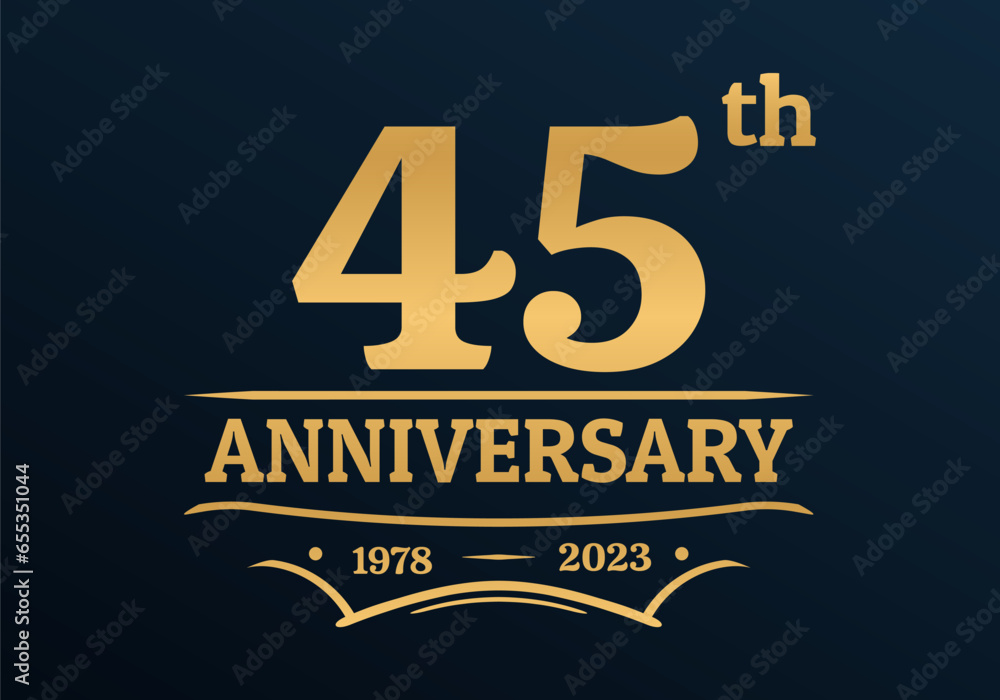 45 years anniversary golden logo, icon, label or badge. 45th jubilee ...