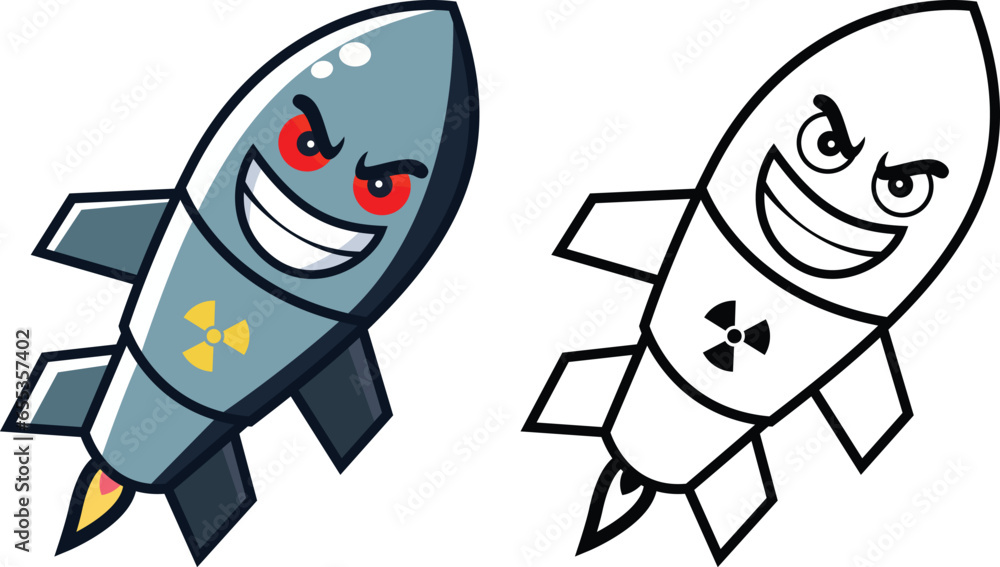 Cartoon nuclear missile with an evil smile vector illustration, Cartoon ...
