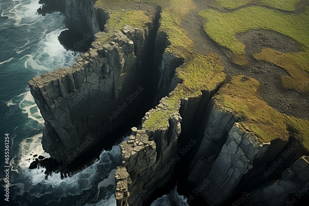 Bird's-eye perspective of cliffs dividing two countries. Generative AI ...