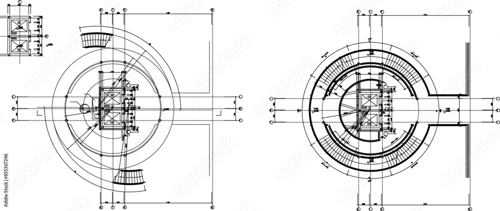 Vector sketch illustration of architectural design of circular stairs ...