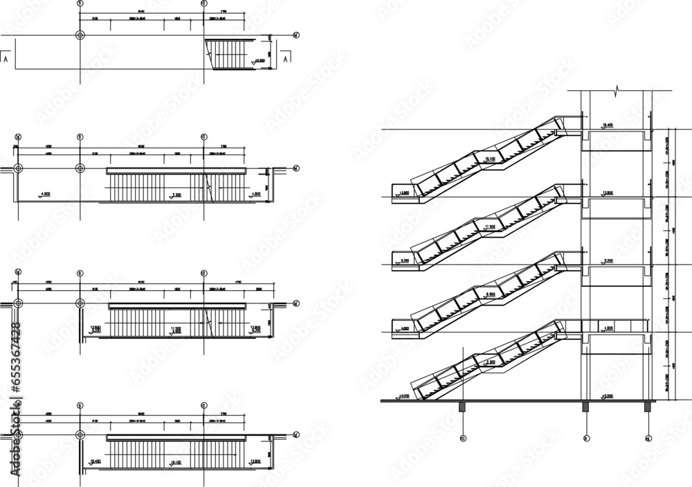 Vector sketch illustration of architectural design of long stairs for ...