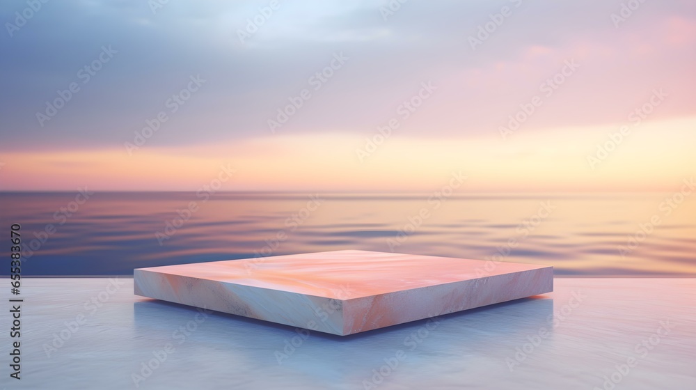 Square Marble Podium in multiple Colors in front of a blurred Seascape ...