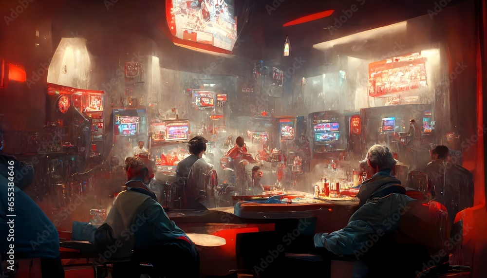 full page sketch of a checkers game in a pub drinking game cyberpunk ...