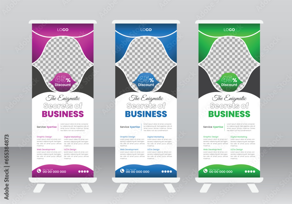 Corporate rollup banner design template, Modern business agency stands ...