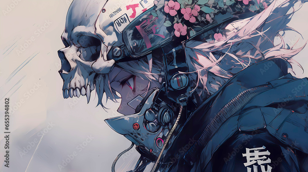 Anime Meets the Macabre: A Skull-Adorned Character, Generative AI Stock ...