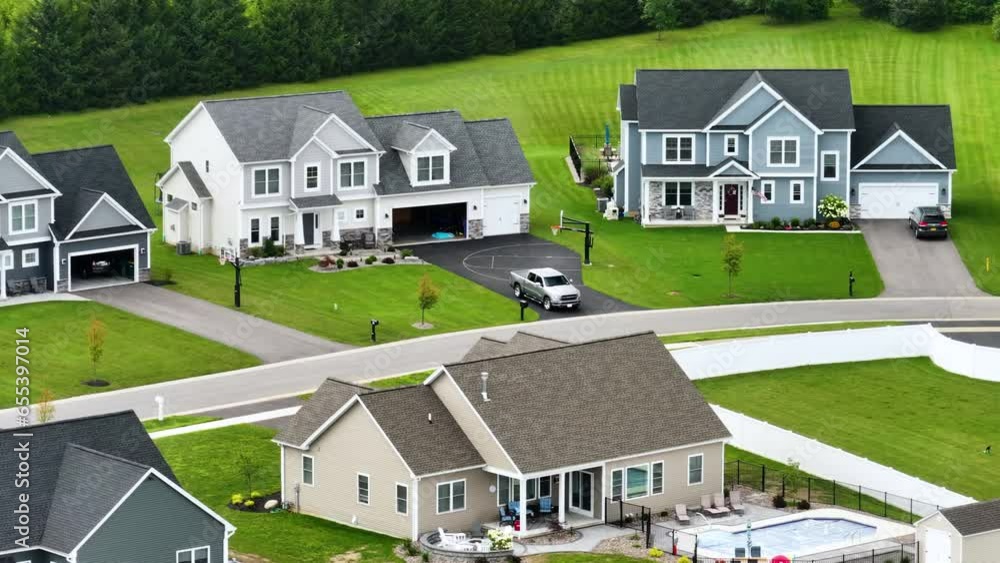 Low-density two story private homes in rural residential suburbs ...