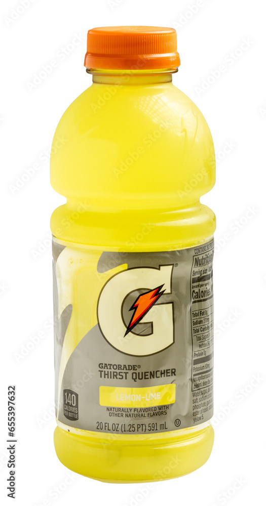 Isolated Bottle of Gatorade brand fruit punch sport drink on ...