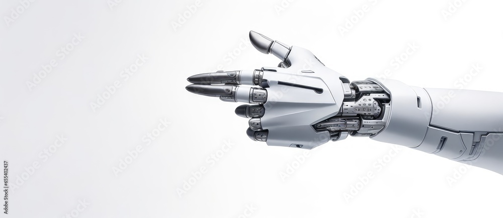 Artificial intelligence technology with a cyborg hand and finger ...
