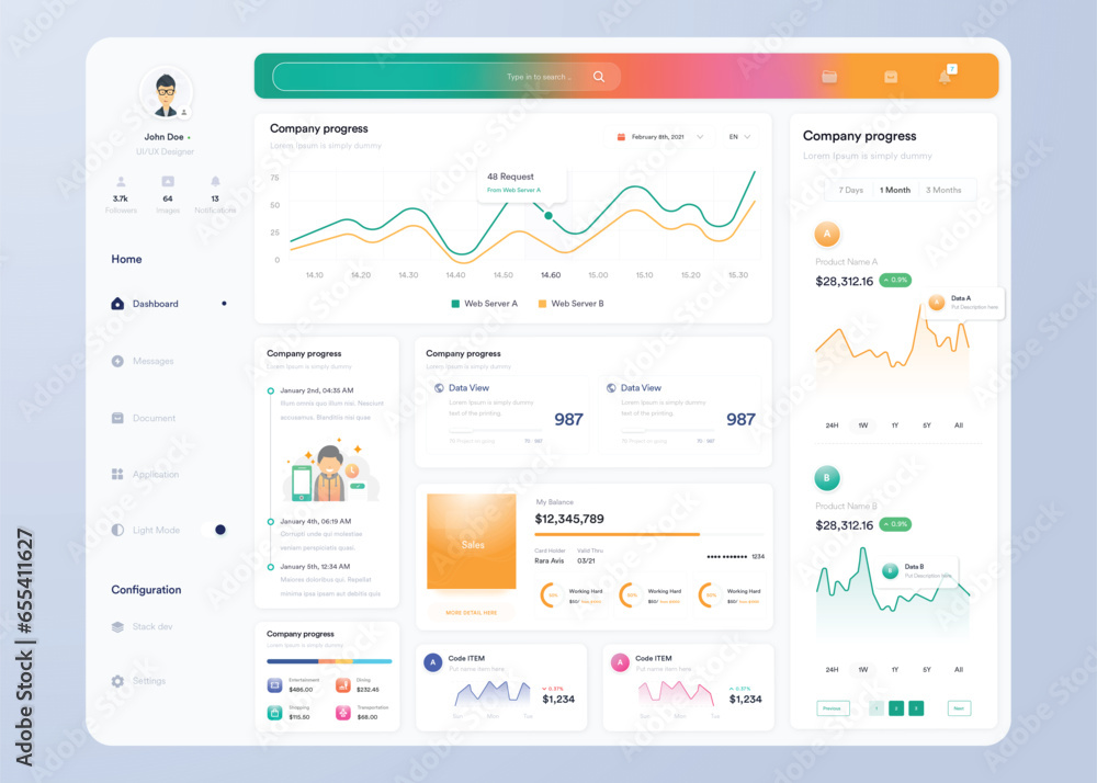 Infographic dashboard. UI design with graphs, charts and diagrams. Web ...